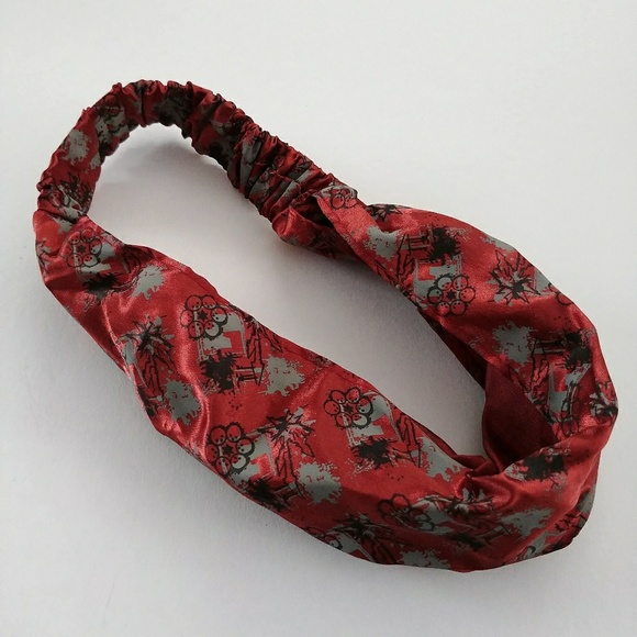 Accessories | Punk Red Gray Metallic Elastic Headband Bandana | Poshmark